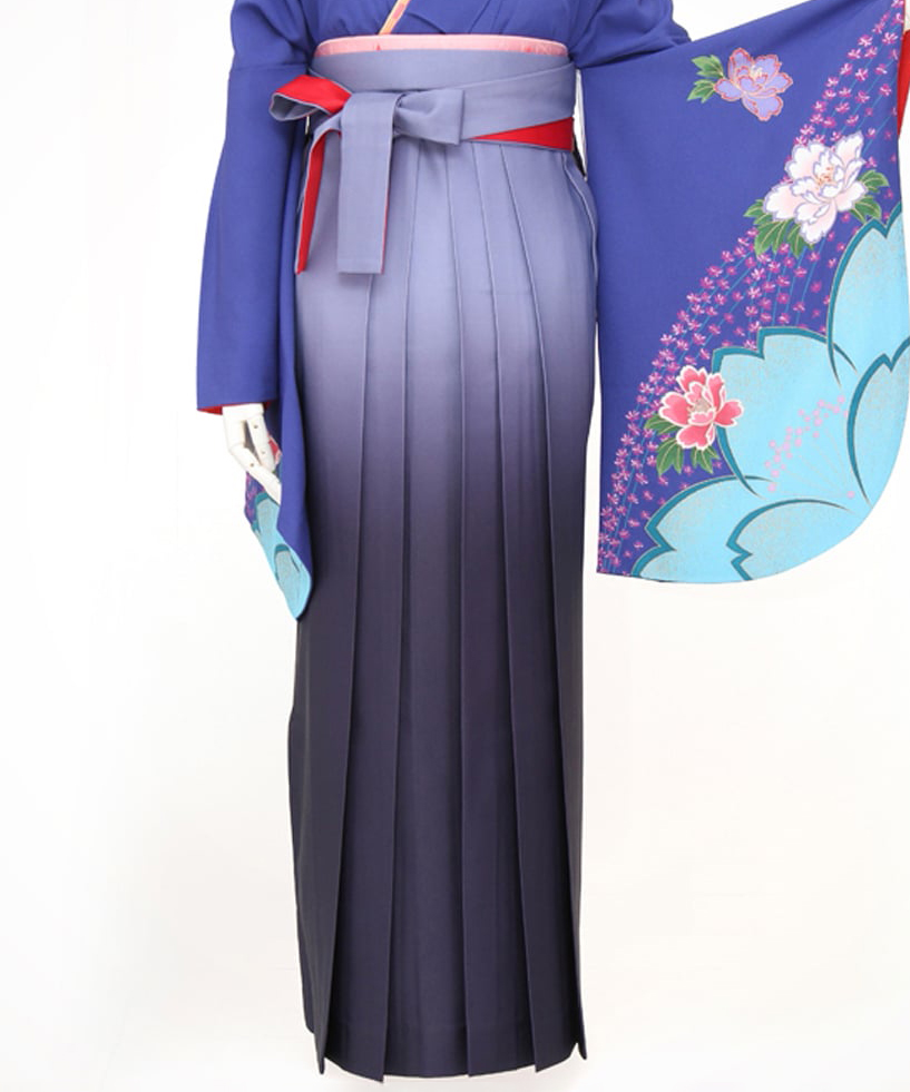 【袴単品】ぼかし｜グレー紺☆ブルー地牡丹164-174cm / 成人式や結婚式の振袖、卒業式袴の着物コーディネートレンタルサイト[着物姫]